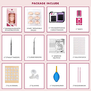 MIILAMOD Eyelash Extension Kit,Training Lash Extension Supplies for Beginners,Lash Mannequin Head With Replaced Eyelids Silicone Training Exercise Set,Eyelash Extension Practice Kit