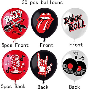 Rock and Roll Party Decoration Balloons 12'' Latex Balloons for Music Theme Party Decorations 1950's Birthday Party Supplies 50s 60s Rock Party Favors