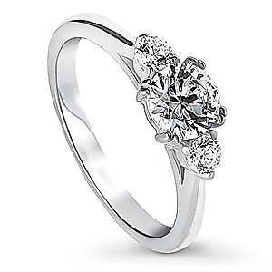 BERRICLE Sterling Silver 3-Stone Wedding Engagement Rings Round Cubic Zirconia CZ Anniversary Promise Ring for Women, Rhodium Plated Size 7