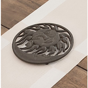 gasaré, Trivet for Hot Dishes, Pots and Pans, Metal Trivet, Sun and Moon Design, Cast Iron, Rubber Feet Caps, Ring Hanger, 8 Inches, Brown Finish, 1 Unit