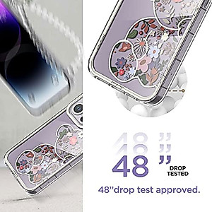 AICase for iPhone 14 Pro Max Case Cute for Women Girl, Bear Floral Flowers Girly Clear Kawaii Phone Case with Bracelet Wrist Strap Chain and Camera Protection Pretty Trendy Protective Cover