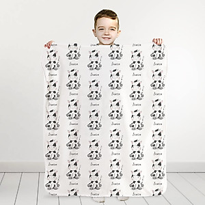 Personalized Cow Print Baby Blanket Custom with Name - Cute Farms Cartoon Cows - Soft Sherpa Fleece - Nursery Toddler Bedding and Decorative (31 x 47 inch)
