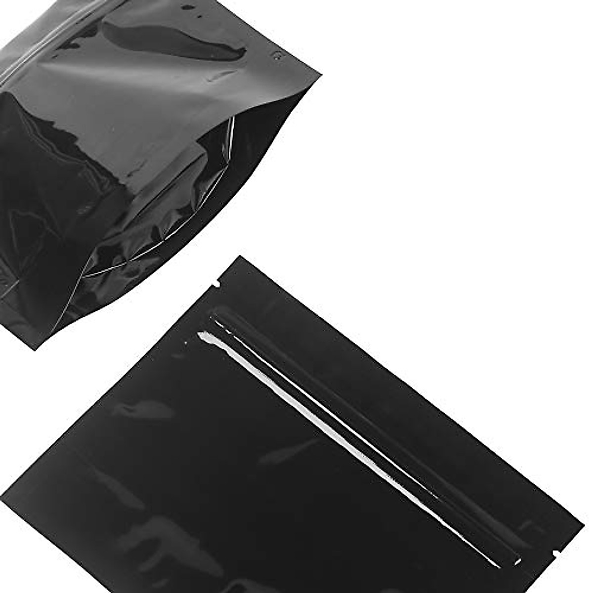QQ Studio Pack of 100 Double-Sided Glossy Wide Mouth Smell Proof Stand Up Resealable Pouch Bags (Glossy Black, 6.5x5" (3oz))