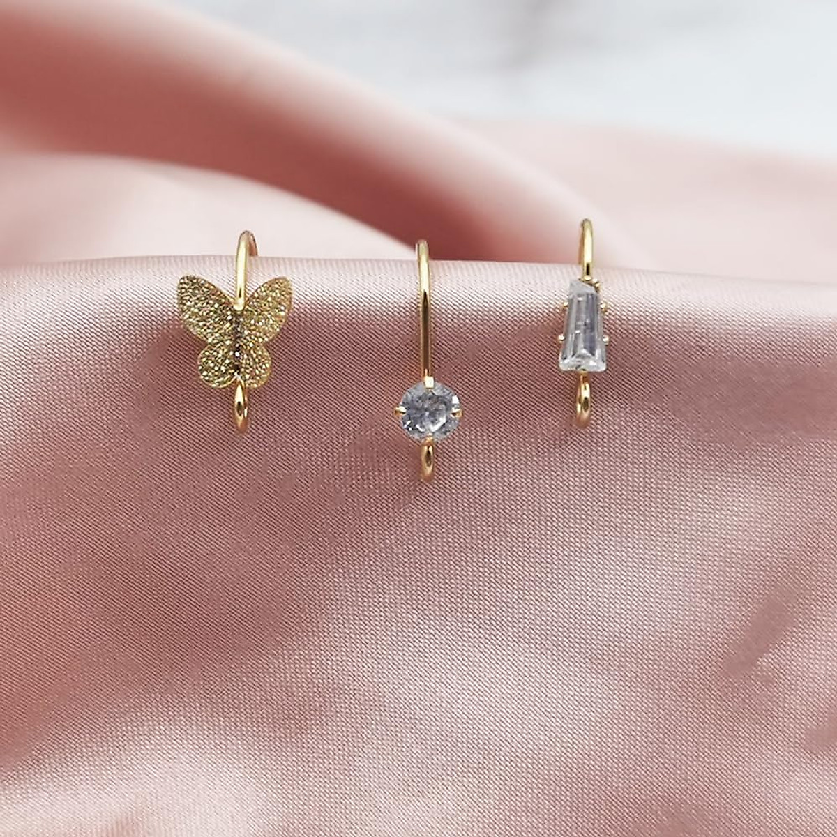 INSPIRELLE 30 PCS / 15 Pairs Earring Hooks with Crystal Gold Plated Long-Lasting Earring Findings with Clear Backs for Jewelry Making