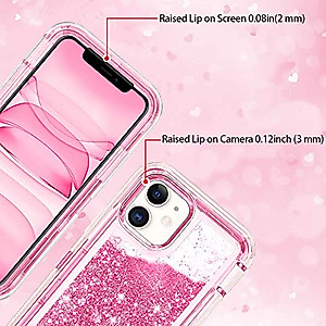 WOLLONY for iPhone 11 Case Glitter, Heavy Duty Girly Liquid Bling Quicksand 3 in 1 Hybrid Impact Resistant Shockproof Hard Bumper Soft Clear Rubber Protective Cover for iPhone 11 6.1inch Pink