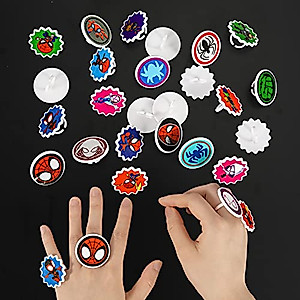 24Pcs Hero Cupcake Topper Birthday Party Favor, Spider Friends Cup Cake Decorations Supplies Finger Rings Gift for Anime Fans Kids, Goody Bag/Easter Egg Stuffers