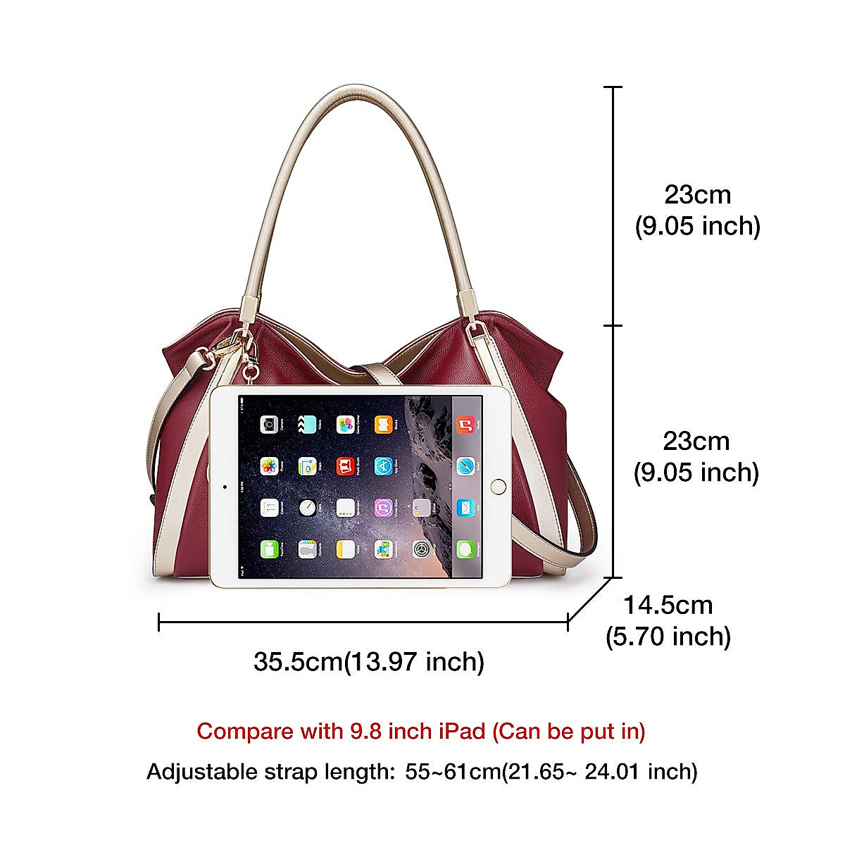 Leather Handbags for Women, Genuine Leather Large Capacity Ladies Top-handle Bags with Adjustable Shoulder Strap Womens Designer Crossbody Zipper Bags Women's Real Leather Messenger Satchel (Red)