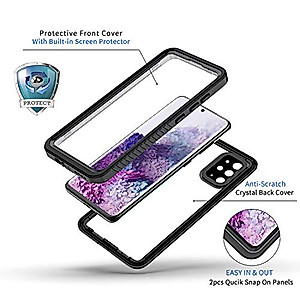 Lanhiem Samsung Galaxy S20+ Plus Case, IP68 Waterproof Dustproof Shockproof Case with Built-in Screen Protector, Heavy Duty Full Body Protective Cover for Galaxy S20 Plus 5G, Black/Clear