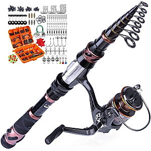 PLUSINNO Fishing Rod and Reel Combos, 212Pcs Fishing Tackle Kit with Tackle Box, Saltwater Freshwater Kit Fishing Rod Kit