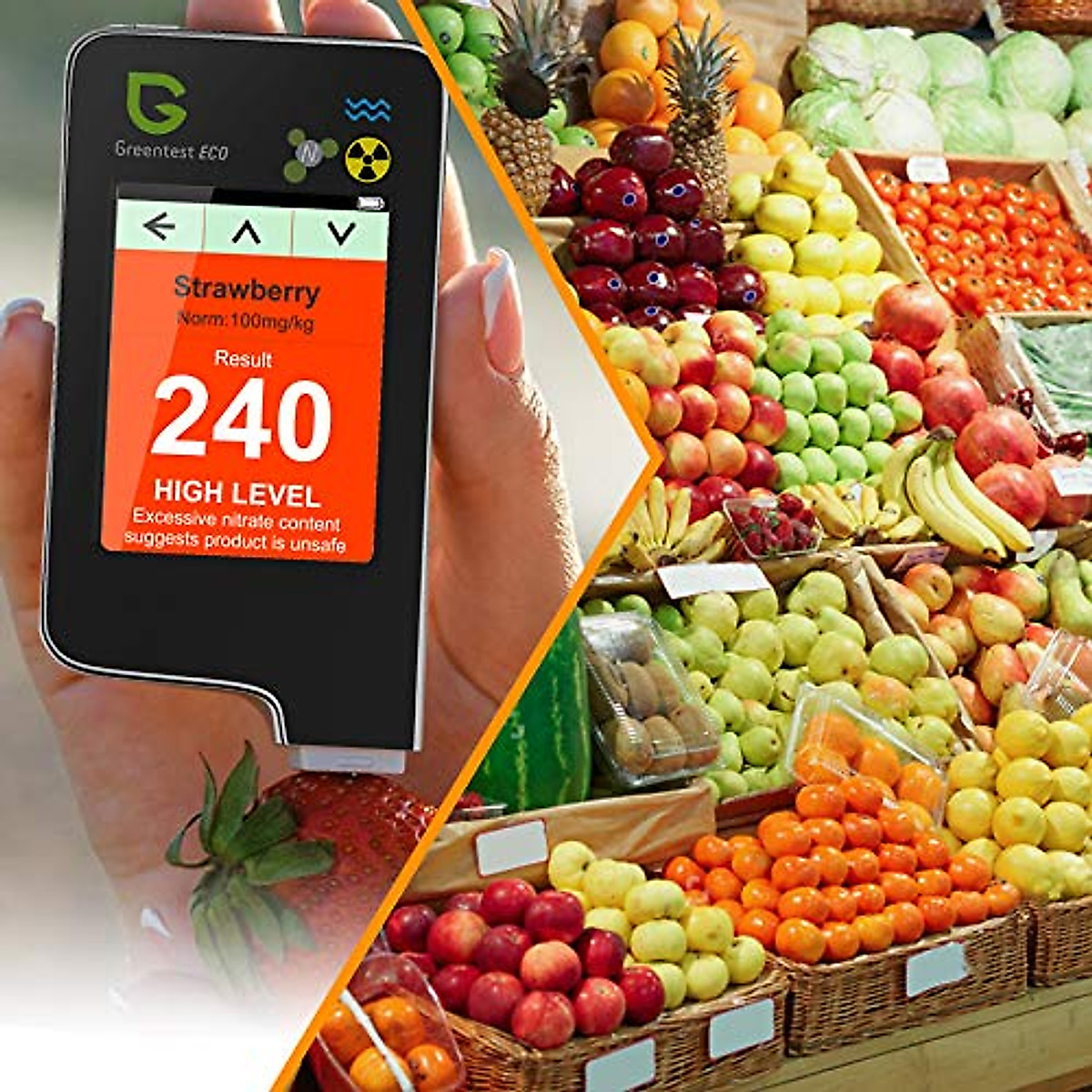 6 in 1 Greentest eco 5 Digital Food Nitrate Tester, High Accuracy Radiation Detector Geiger Counter Water Quality Meter TDS Hardness PPM Analyzer Dosimeter for Vegetable, Fruit, Meat, Fish, Water