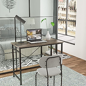 Engriy Writing Computer Desk 39", Home Office Study Desk with 2 Hooks and Storage Shelves on Left or Right Side, Industrial Simple Workstation Wood Table Metal Frame for PC Laptop, Black Oak