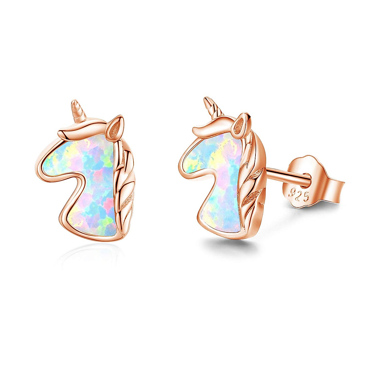 JUSTKIDSTOY Unicorn Stud Earrings for Girls S925 Sterling Silver Hypoallergenic Created Opal Earrings Cute Birthday Gift for Women Daughter