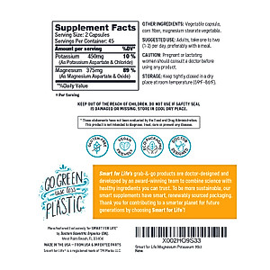 SMART FOR LIFE Potassium Magnesium Supplement – High Absorption Magnesium Complex – 90 Vegan Capsules - Magnesium and Potassium Supplement for Vascular Health, Magnesium for Leg Cramps and Sleep 90 ct