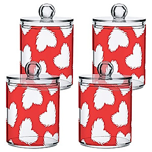BOENLE 2 Pack Qtip Holder Organizer Dispenser Heart Valentines Bathroom Storage Canister Cotton Ball Holder Container for Cotton Swabs/Pads/Floss