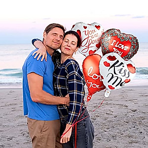 24 Pieces Valentines Day Balloons I Love You Foil Balloon Kiss Me Heart Decorations Anniversary Romantic 18 Inch Balloon for Valentines Sweetest Day Wedding Supplies
