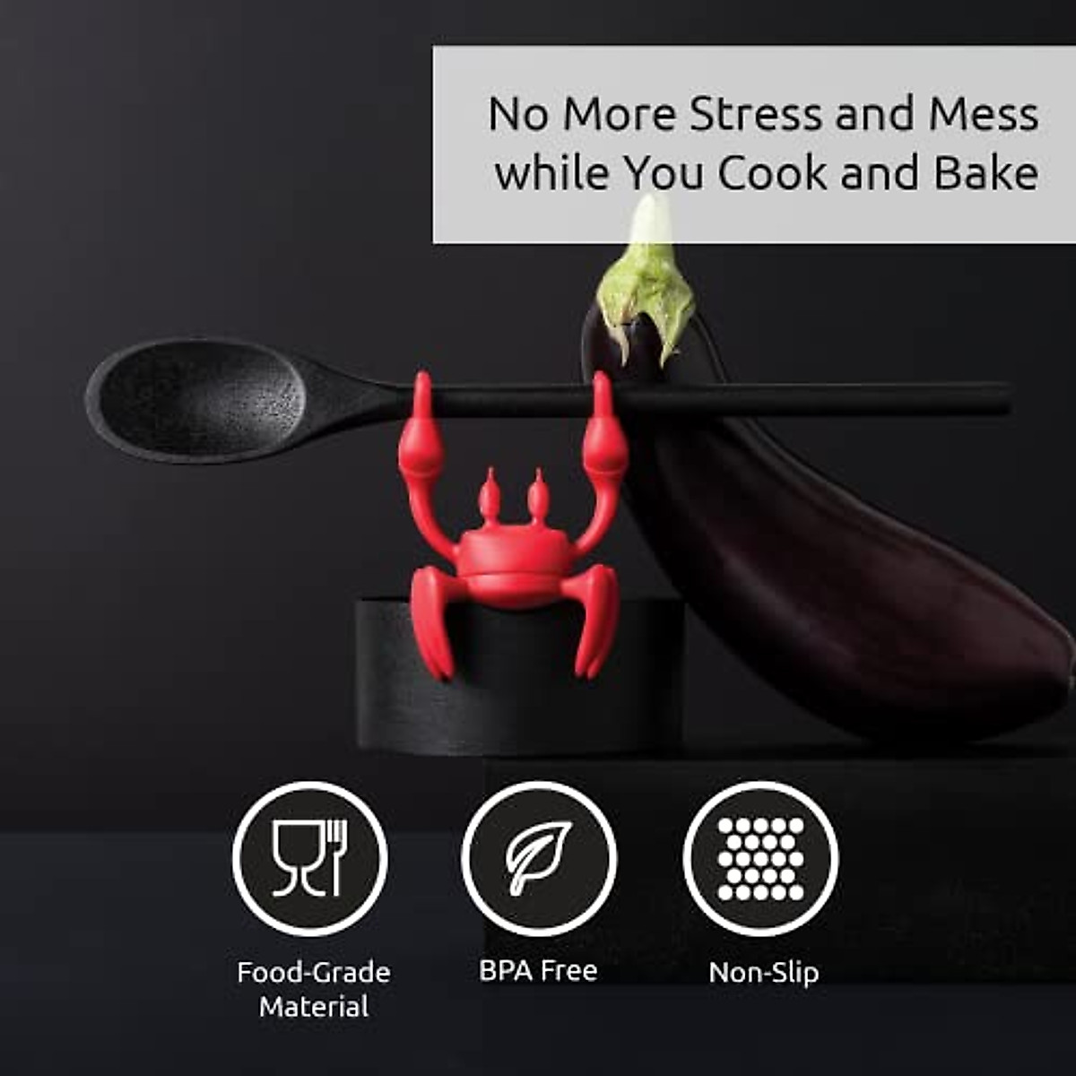 Pack of 3 - Red The Crab Silicone Utensil Rest + Flower Power Steam Releaser + Toco Apple Peeler