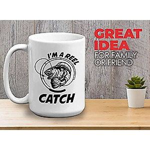 Bubble Hugs Fishing Coffee Mug 15oz White - Reel Fish Catch A - Bass Fishing Spooler Boat Lovers Lures Rod Funny Fisherman Joke Retirement Grandpa