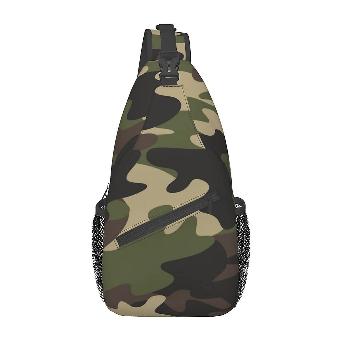 Camouflage Chest Sling Bag Seamless Green And Brown Colors Camo Pattern Military Background Crossbody Shoulder Backpack Lightweight Travel Hiking Casual Daypack for Men Women Outdoors Biking Climbing