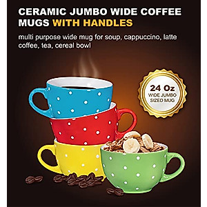 Bruntmor | Large Coffee Mug - 24 Oz Polka Dots Mug - Ceramic Soup Mug - Large Cereal Cups with Handles - Suitable As Tea, Cocoa & Coffee Mugs - Easy-to-clean - Comfortable Handle