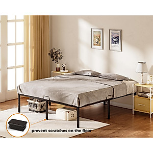 KKL King Size Bed Frame, 18 Inch Heavy Duty Steel Platform with Mattress Anti-Slip Rods, Bed Frame with Underneath Storage Space, No Box Spring Needed, Easy Assembly, Black