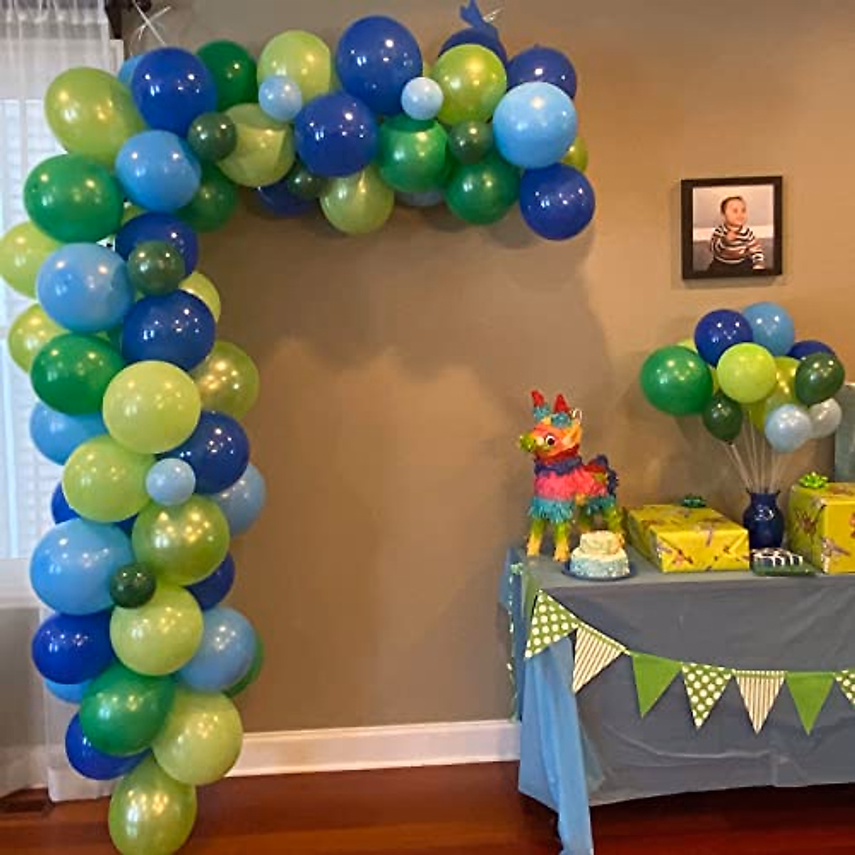 Blue and Green Balloon Garland Kit, Navy Blue Dark Green Balloon Garland Arch Kit with Double Layer Chrome Blue Balloons, Metallic Green Blue Balloons Green Confetti Balloons for Birthday Party Decor