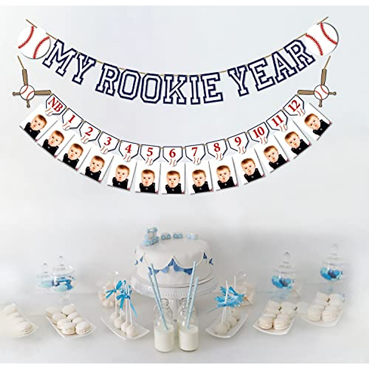 Rookie Year 1st Birthday Decorations,Baseball 12 Months Photo Banner,First Birthday,Baseball Milestone Banner