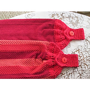 Set of 2 Red Doubled Chevron Design Hanging Kitchen Towels with Red Cotton Crochet Top - Best Quality