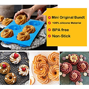 3PCS Mini Bundt Cake Pan, 6Cavity Heritage Bundtlette Cake Silicone Mold for Baking,Non Stick Fancy Molds for Fluted Tube Cake (Bundt)