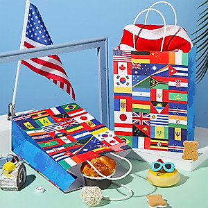 Pajean 16 Pack International Flag Bags World Flag Gift Bags Flags of the World Party Bags Country Flag Treat Bags for Opening Sports Events Celebration Goodie Candy Party Favors Decoration Supplies