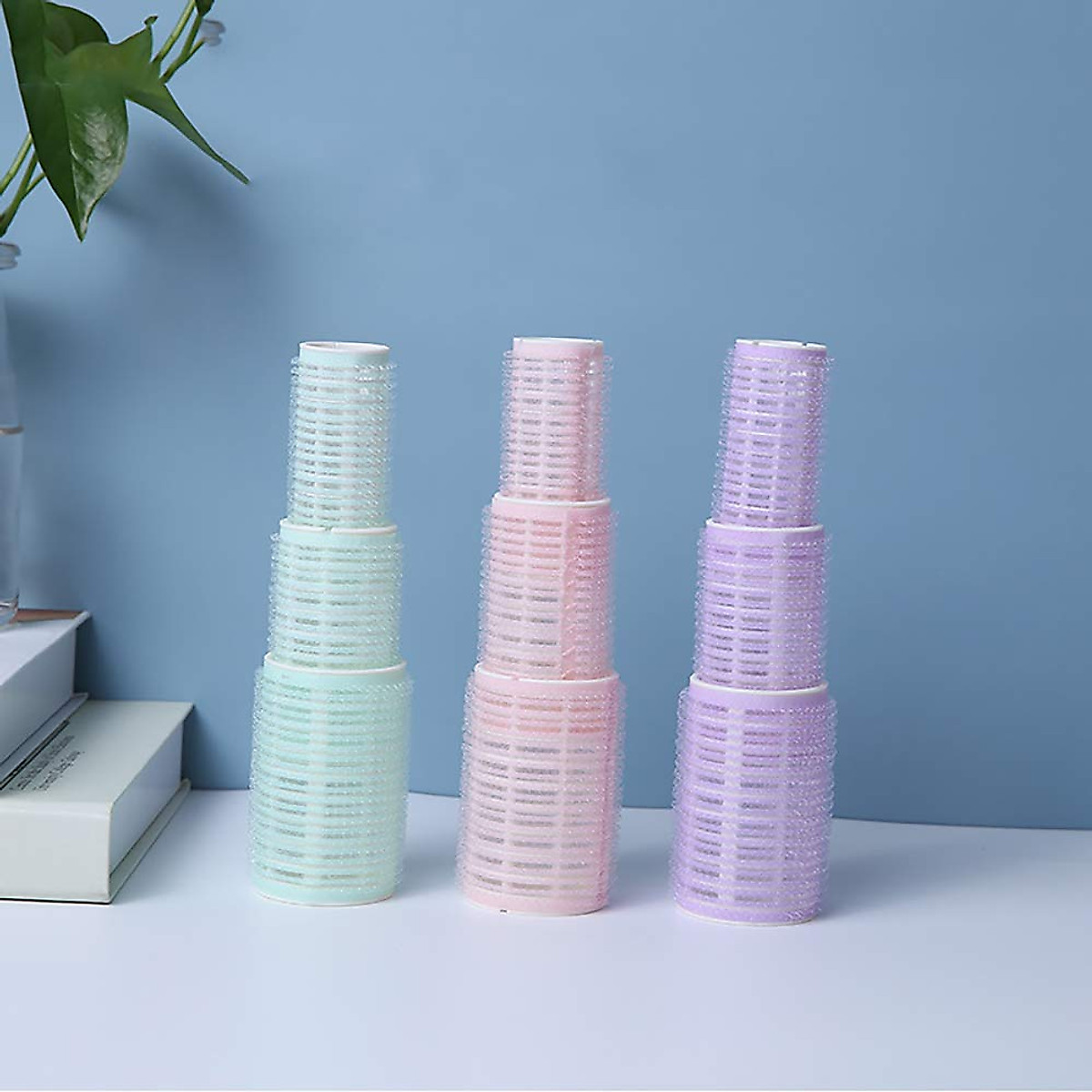 Taouwan Self Grip Hair Rollers Set,Natural Fluffy Hair Roots Hair Styling Tool, Hairdressing Curlers for Women,Large.Medium.Small 6 PCS DIY Self Grip Curlers (Cyan)