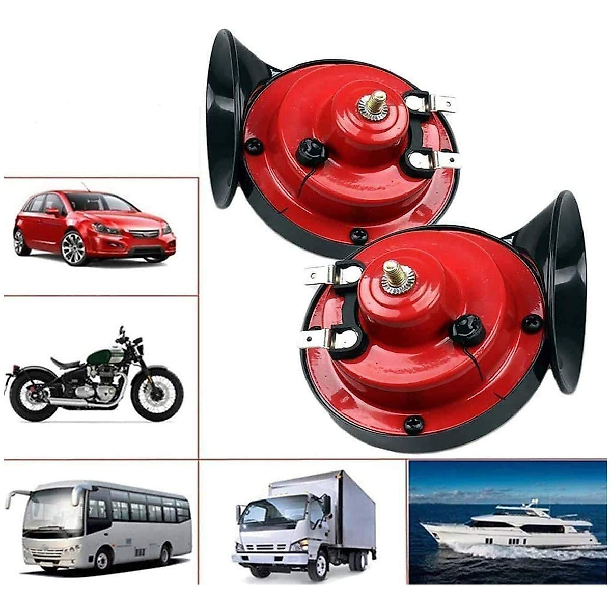 300db car horn 【2 pack】 12v waterproof double horn, used for trucks, trains and ships, electric snails for cars, motorcycles, alternative electronic parts for cars (red)