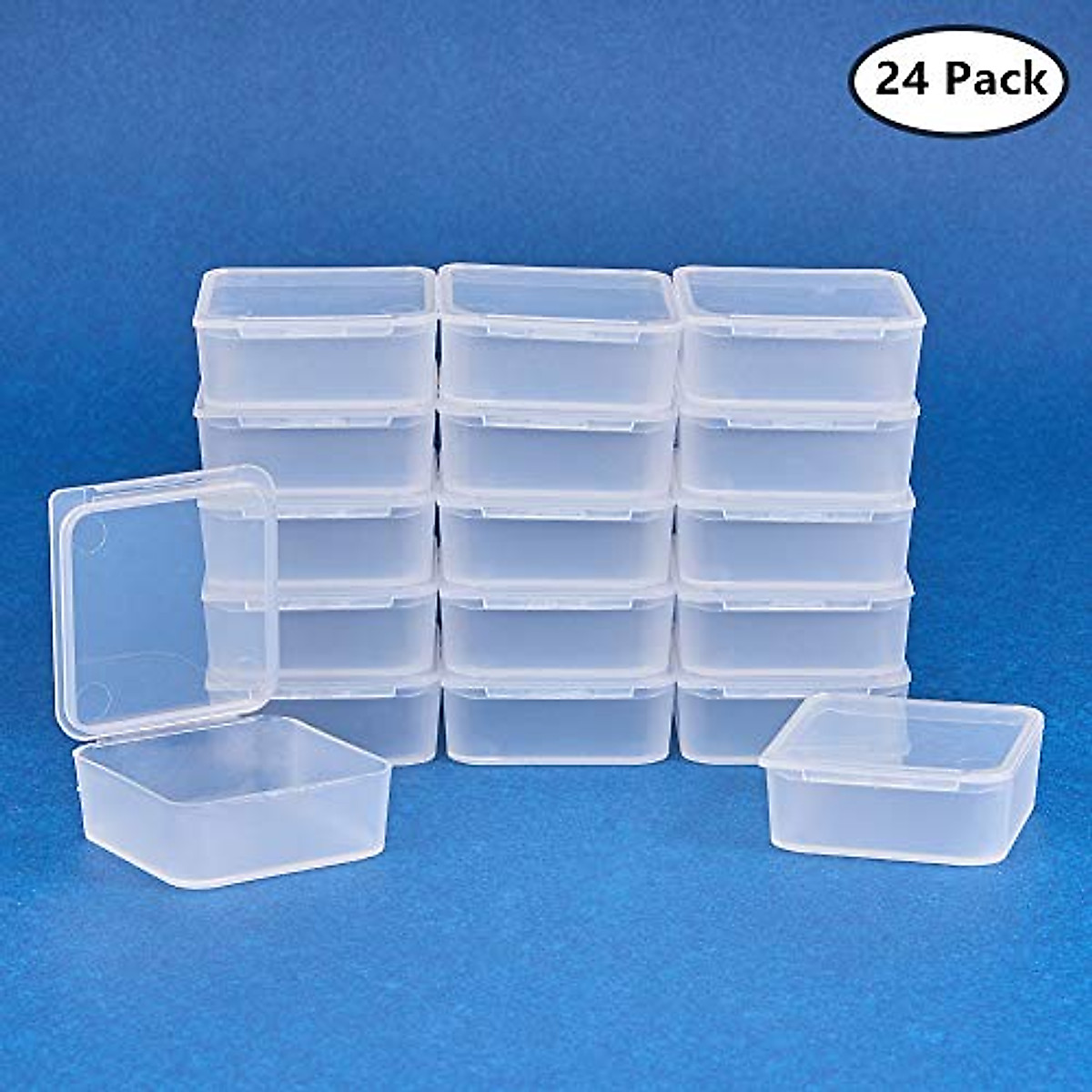 BENECREAT 24 Pack Square Frosted Clear Plastic Bead Storage Containers Box Case with Lids for Items,Pills,Herbs,Tiny Bead,Jewerlry Findings, and Other Small Items - 1.53x1.53x0.63 Inches