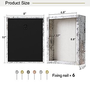 Califortree 8x10 Shadow Box Frame with Linen Back - Real Glass, Push Pins Included, Sturdy Rustic Memory Display Case, Distressed White