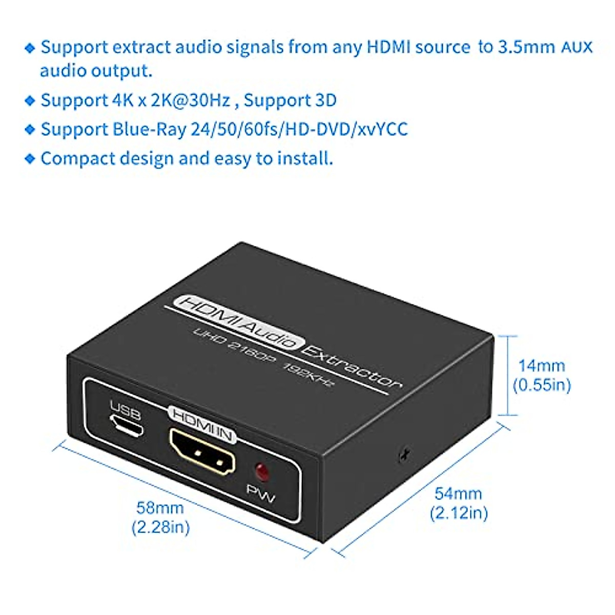 HDMI Audio Extractor,4K HDMI to HDMI with Audio 3.5mm AUX Stereo and L/R RCA Audio Out,HDMI Audio Converter Adapter Splitter Support 4K 1080P 3D Compatable for PS3 Xbox Fire Stick.