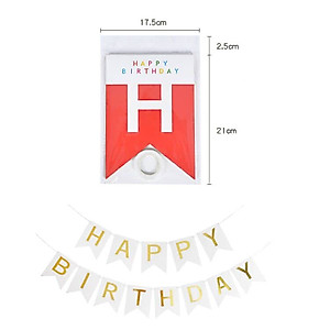 Paper Happy Birthday Banner, Birthday Decorations Versatile, Beautiful, Swallowtail Bunting Flag Garland, Chic White and Gold DIY Party Decoration,Big Size 16*20cm (White)