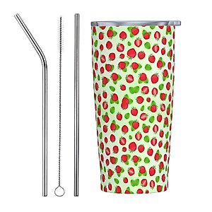 Yaxongx 20oz Tumbler Luscious Strawberry Double Wall Vacuum Insulated Coffee Mug with Lid and Metal Straw Brush Reusable Stainless Steel Water Bottle Travel Cup Gifts for Car Ice Drinks Hot Beverage