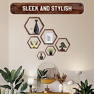 6 Piece - Hexagon Shelves Set | Honeycomb Floating Wooden Shelves | Great Hanging Shelf Option for Home or Office Wall Decor - Dark Brown