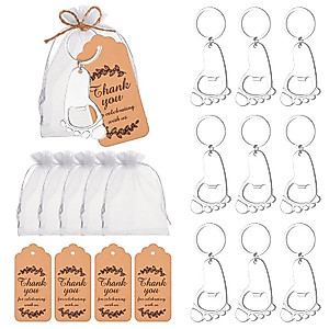 50PC Footprint Keychain Bottle Opener Baby Shower for Guest Baby Shower Souvenirs, Gifts, Supplies and Decorations, Baby Shower Souvenirs with Organza Bag Thank You Tag 20m String (Silver)