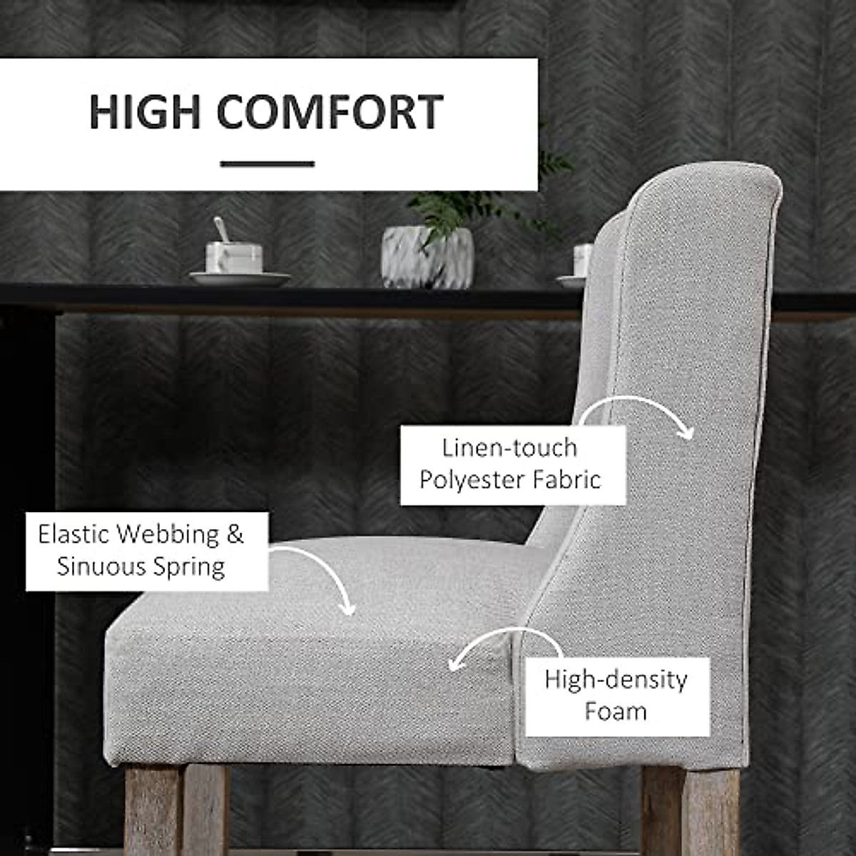 HOMCOM Modern Bar Stools, Tufted Upholstered Barstools, Pub Chairs with Back, Rubber Wood Legs for Kitchen, Dinning Room, Set of 2, Beige