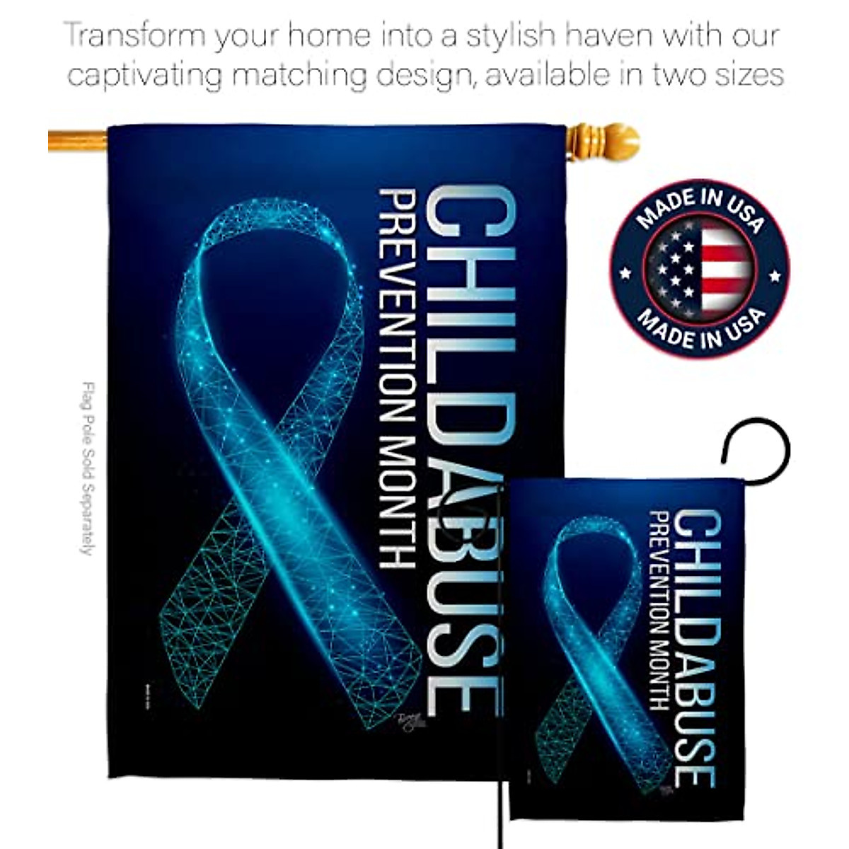 Breeze Decor Prevention Child Abuse Garden Flag Set Wood Dowel Support Awareness Inspirational Survivor Ribbon Cancer Autism Breast BLM House Banner Small Yard Gift Double-Sided, Made in USA