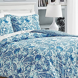 Poppy & Fritz - Queen Duvet Cover Set, Breathable Cotton Bedding with Matching Shams & Zipper Closure, All Season Home Decor (Brooke Blue, Queen)