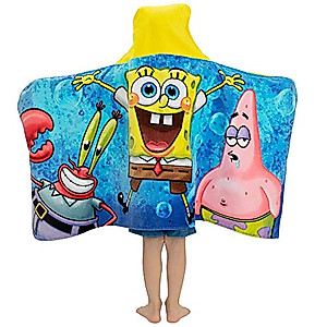 Franco Kids Bath and Beach Soft Cotton Terry Hooded Towel Wrap, 24 in x 50 in, SpongeBob SquarePants