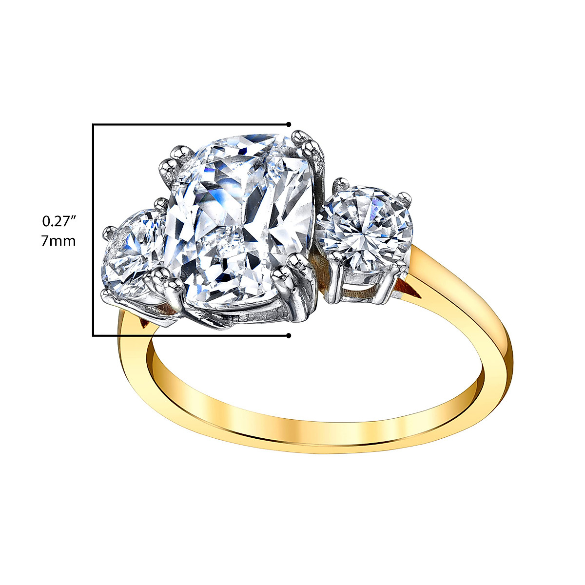 Metal Masters Co. Sterling Silver 925 Meghan Markle 14K Gold Plated Cushion Cubic Zirconia Wedding Engagement Ring 7