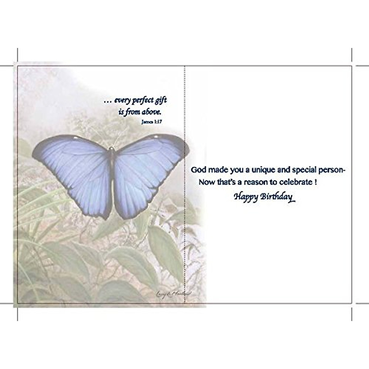 Gracefully Yours Blessed Birthday Greeting Cards Featuring Butterflies by Artist Larry Martin, 12, 4 Designs/3 Each with Scripture Message