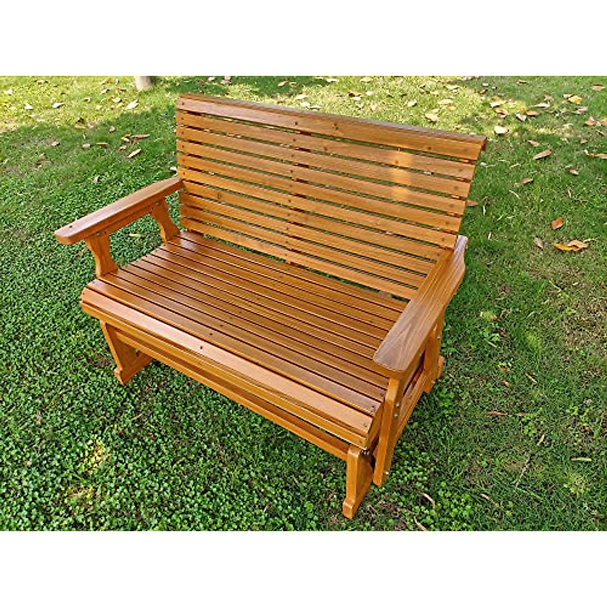 Wooden Patio Glider with High Roll Back and Deep Contoured Seat, Solid Fir Wood, 2-Seater, Heavy Duty 800 LBS, 4 Feet