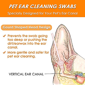 VERCCA Dog Ear Cleaner - Dog Ear Infection Treatment Gourd-Shaped Swabs, Cotton Buds for Dog Cat Ear Cleaner Tool Cotton Sticks Safer Cleaning of Your Pet's Ears Canal