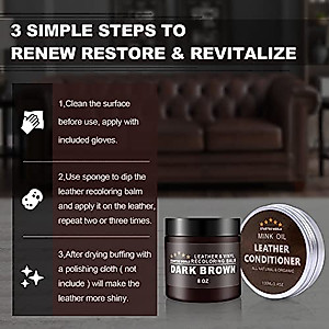 STARTSO WORLD Leather Recoloring Balm with Mink Oil Leather Conditioner, Leather Repair Kit for Couches, Dark Brown Leather Dye for Furniture, Car Seat, Sofa, Shoes, Vinyl