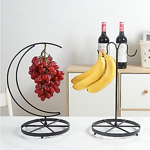 YY YEARCHY Banana Holder Hanger Stand Hook Keeper for Kitchen Countertop Produce Saver Banana Holder Kitchen Decro Fruit Tree Hanging Fresh Food Storage (Black, Double Hook)