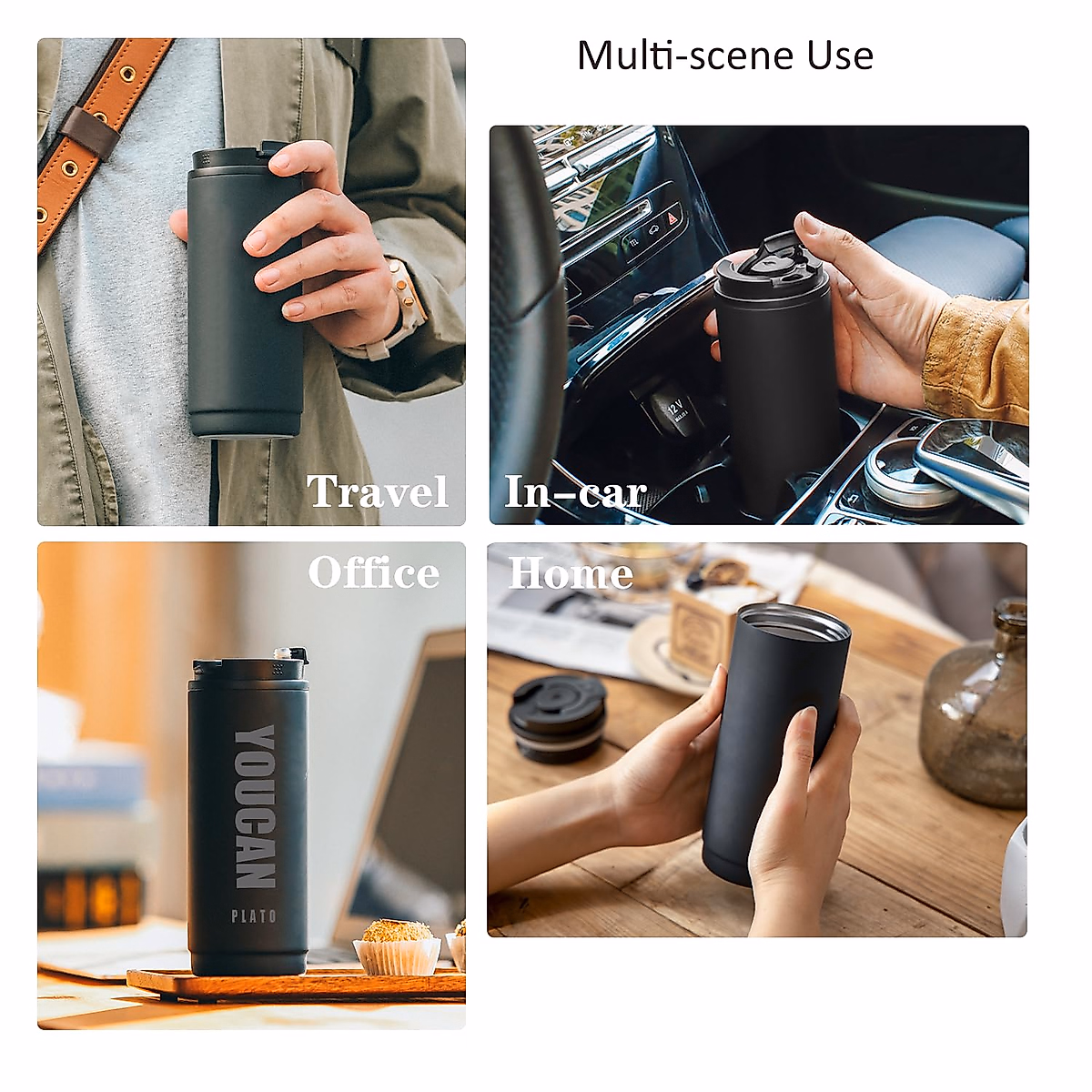 14oz Travel Coffee Tumbler,Travel Coffee Mug for Men or Women,Thermal Cup for Hot and Cold Drinks, To Go Coffee Cup,Stainless Steel Insulated Travel Coffee Tumbler with Leak Proof Lid, Tea Mug,Black