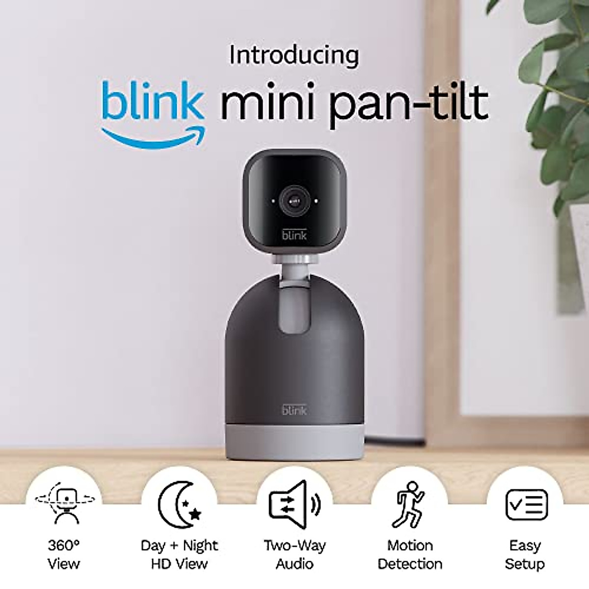 Blink Mini Pan-Tilt Camera | Rotating indoor plug-in smart security camera, two-way audio, HD video, motion detection, Works with Alexa (Black)